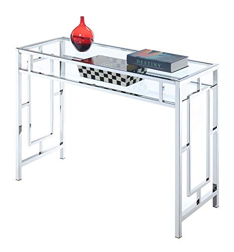 Convenience Concepts Town Square Chrome Desk With Shelf, Clear Glass / Chrome Frame