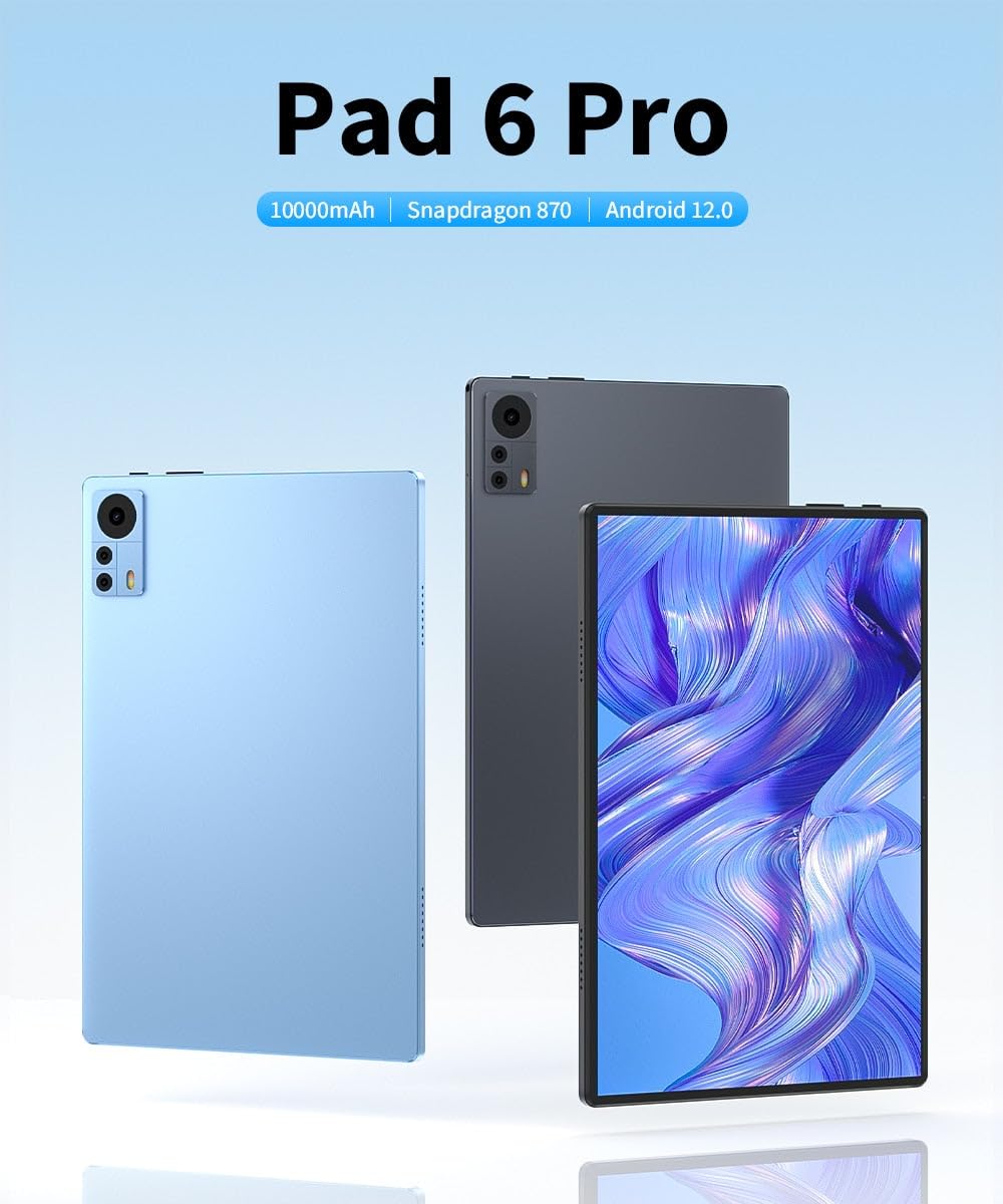 2023 Global Version Tablet 6 Pro Android 12.0 Snapdragon 870 Tablets PC 5G Dual SIM Card or WiFi HD 4K MI 10000mAh Blue Add Keyboard / 12GB 512GB