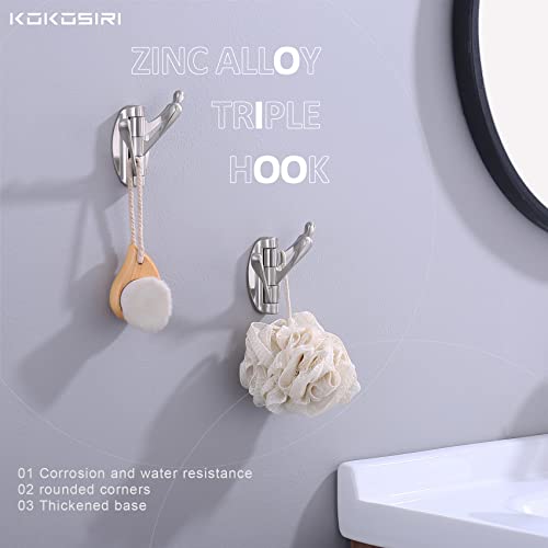 KOKOSIRI Swivel Hooks Solid Metal Foldable Towel Hooks with Multi Three Rotating Arms Swing Arm Triple Robe Hook Hanger, Wall Mounted, Brushed Nickel, B1009BR-P2