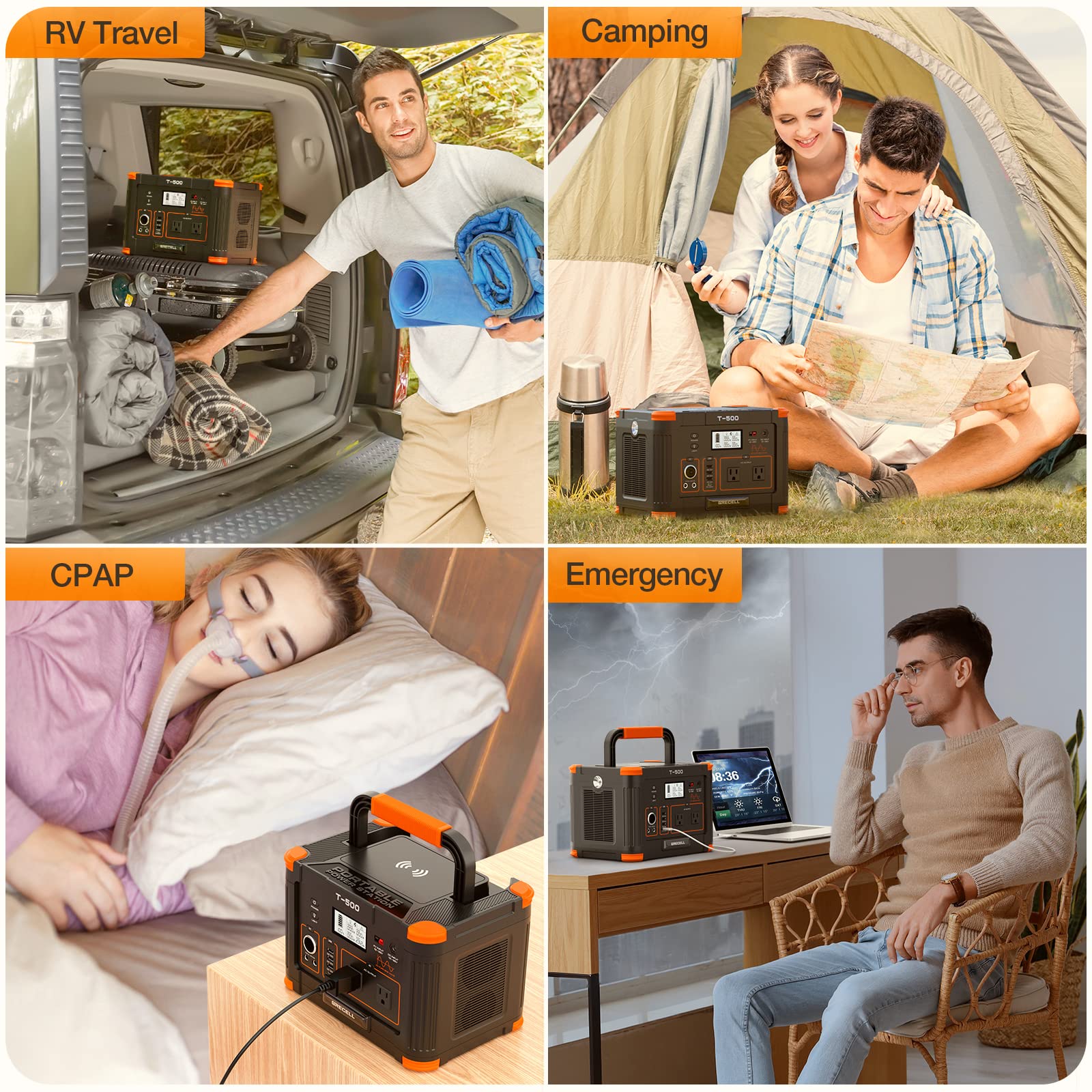 500W Portable Power Station, GRECELL Solar Generator 519Wh (Peak 1000W) Lithium Battery Power Generator with 2*110V AC Outlets, Mobile Battery Backup Pack for RV Trip Camping, Outdoor Adventure, Home