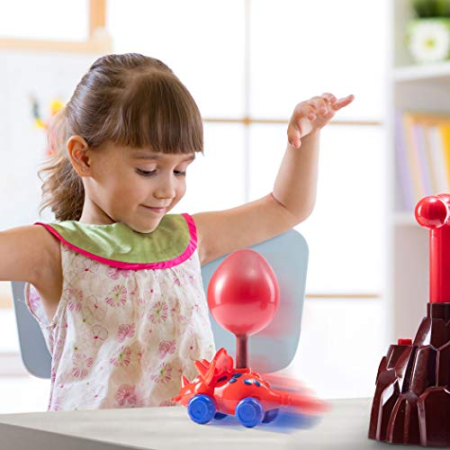 Prextex Air-Powered Dinosaur Car w/ Volcano Inflator/Pump & Balloon | Kids Science/STEM Toy Kit | Boy, Girl, Kid Gift Set Toys