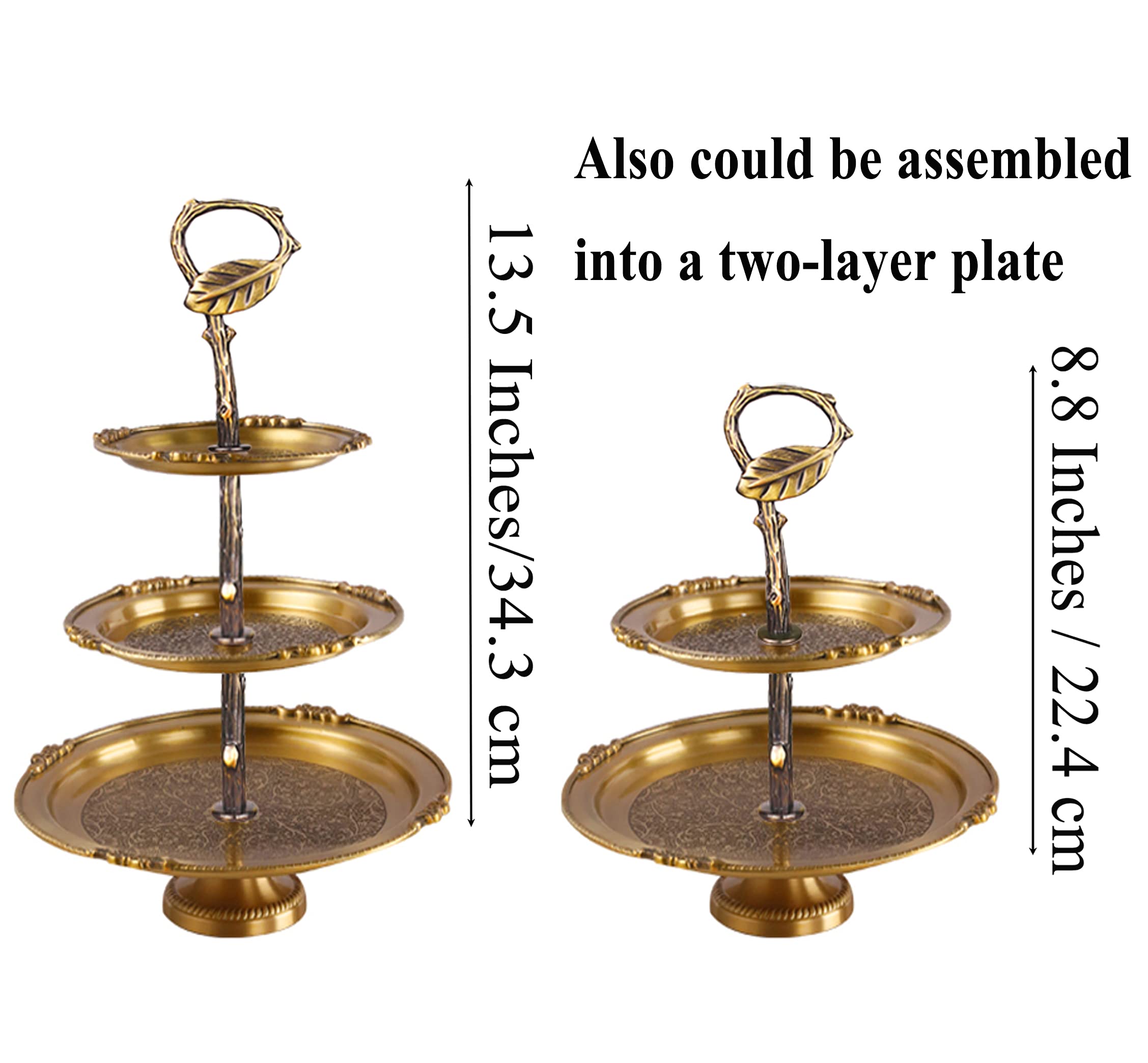 3-Tier 13.5ββ Cupcake Stand Hardware Fittings, Metal Mold Crown Holder DIY Making for Fruit Plate Cake Stand Snack Tray Replacement Parts for Tea Party Wedding Decoration (6 Sets - Retro Gold Leaf)