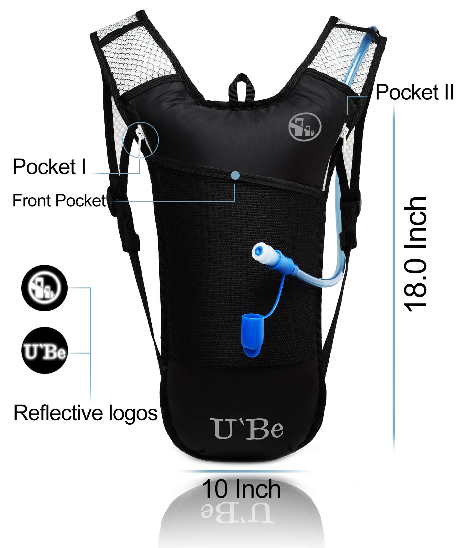 2Pack Hydration Backpack with 2L Water Bladder - Camelback for Kids Men & Women - Running Hiking Cycling (Black 2Pack)