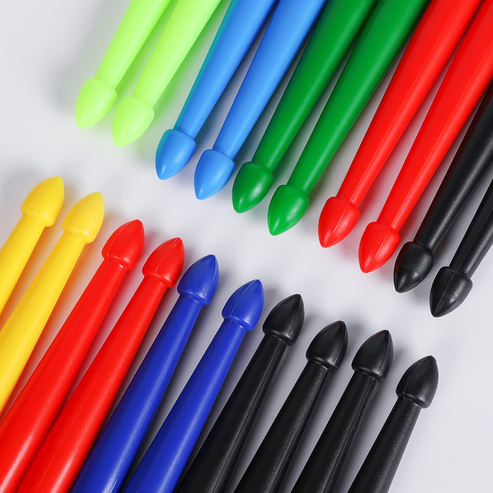 2 Pairs 5A Nylon Drumsticks for Adults Kids Light Durable Plastic Drum Sticks Set with Non-Slip Handles Professional Musical Instrument Percussion Accessories (Red & Yellow)