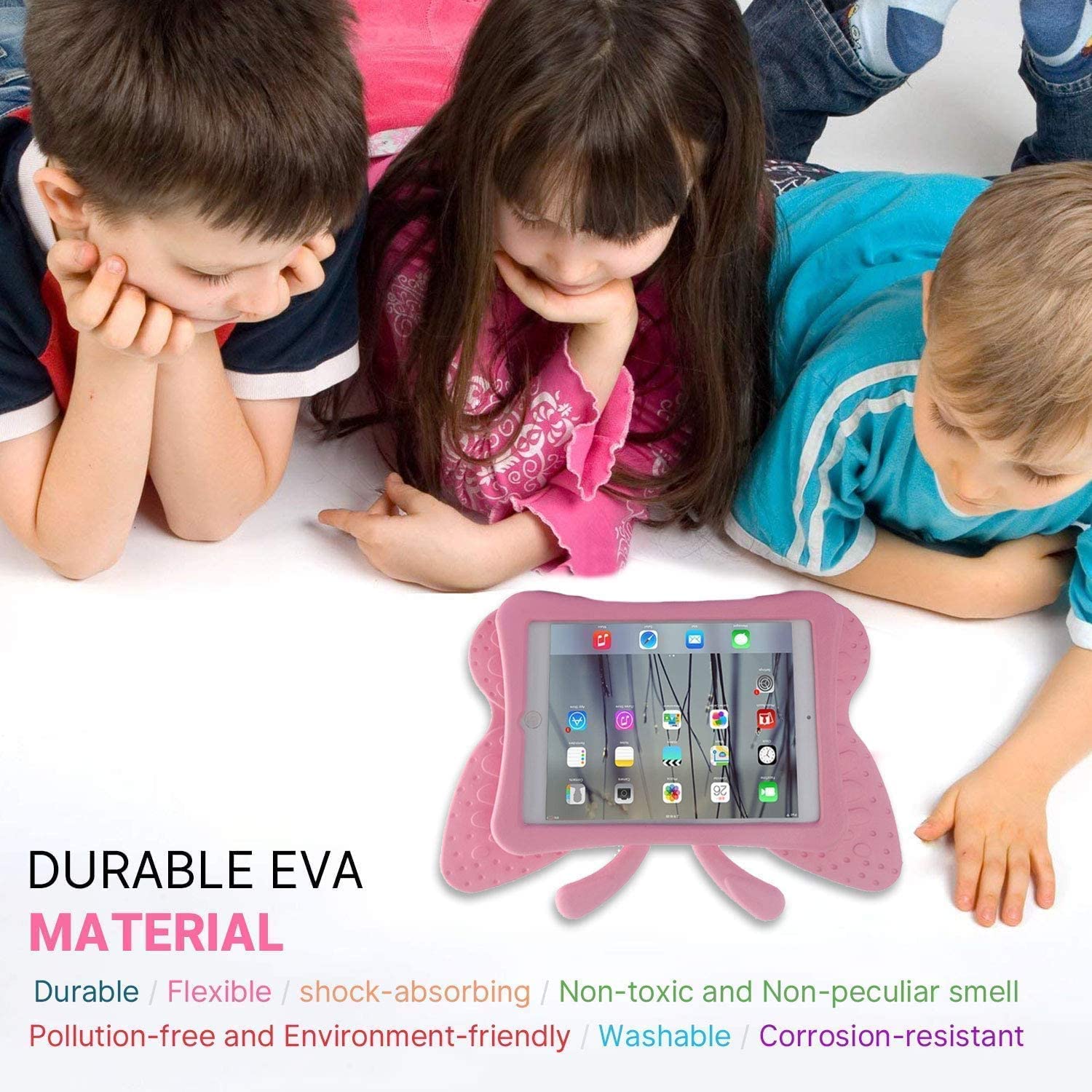 Feitenn iPad 8th Generation Case for Kids 10.2 inch 2020/2019, Shockproof Kickstand Butterfly Cover Non-Toxic EVA Foam Wings Kid-Proof Rugged Bumper Boy Girl Gift for iPad 7th 8th Gen 10.2'' - Pink