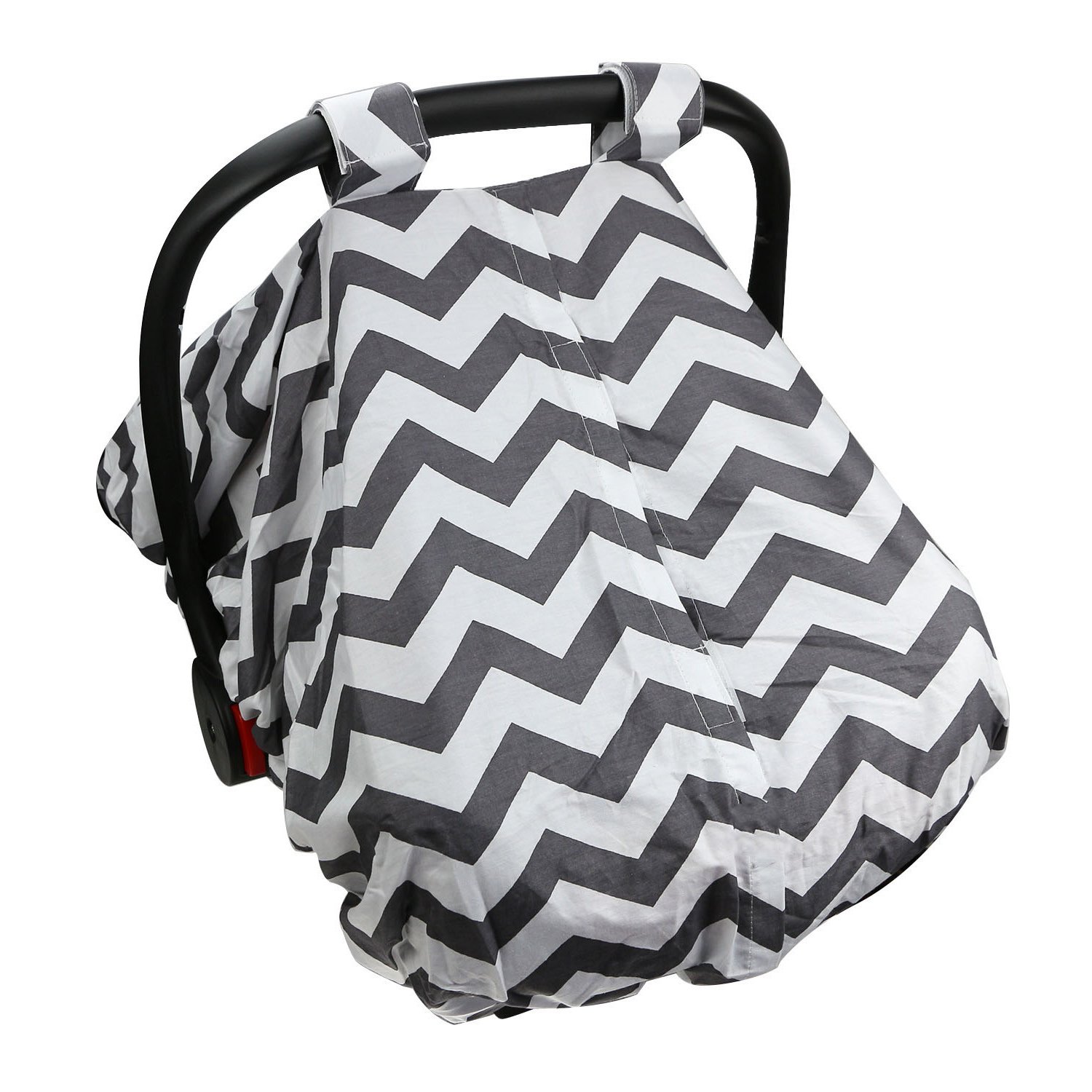 Car Seat Canopy for Boy & Girl | Peekaboo Opening, Universal Fit, Soft Cotton, Chevron, Baby Carseat Protector from Bugs & Flies | Son & Rain, Cool Warm Weather …