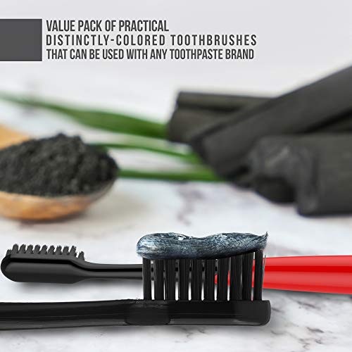 Charcoal Black Toothbrush [Gentle Soft] Slim Teeth Head Whitening Brush for Adults & Children [Family Pack] - Ultra Soft Medium Tip Bristles