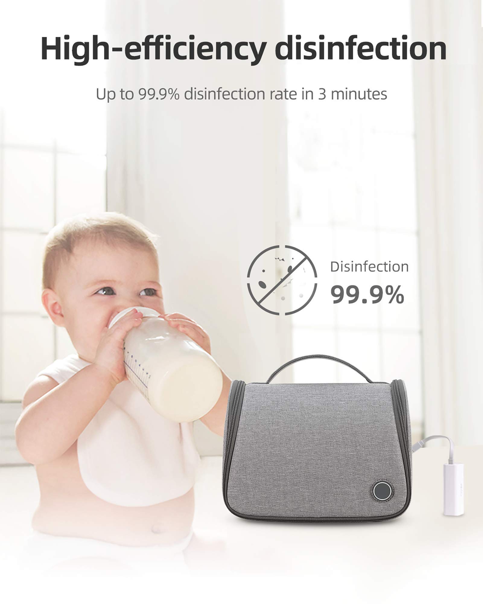 LED Disinfection Bag with 9 Light Bulbs, Large Size Capacity Storage Bag, Easy Operation Cleaner Tool for Cell Phone, Jewelry, Watches, Glasses