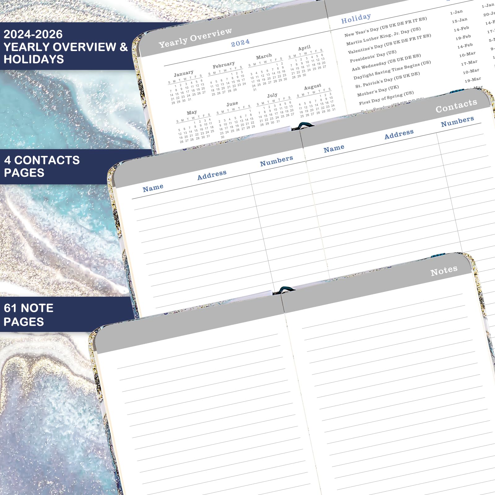 2024-2026 Pocket Planner - 3 Year Monthly Planner from January 2024 to December 2026, 6.3''×3.8'' Planner with Pen Holder