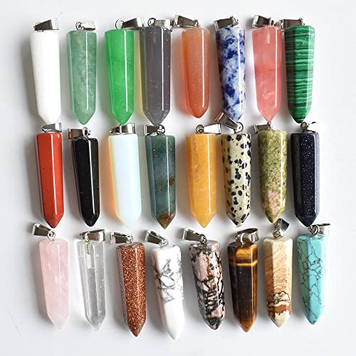 24pcs/lot Fashion Assorted Natural Stone Pendants Point Charms Hexagonal Pillar Pendant - ( Metal Color: Sodalite Stone )