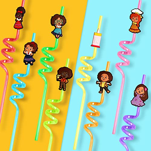 24 Encanto Party Favors Reusable Drinking Straws 8 Designs Great for Magic Movie Birthday Party Supplies with 2 Cleaning Brushes