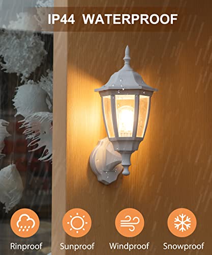 FUDESY Outdoor Wall Lantern, Exterior Waterproof Wall Sconce Light Fixture, White Front Porch Light Wall Mount for Garage, Patio, Yard, FDS2542EW (Bulb Included) 2-Pack