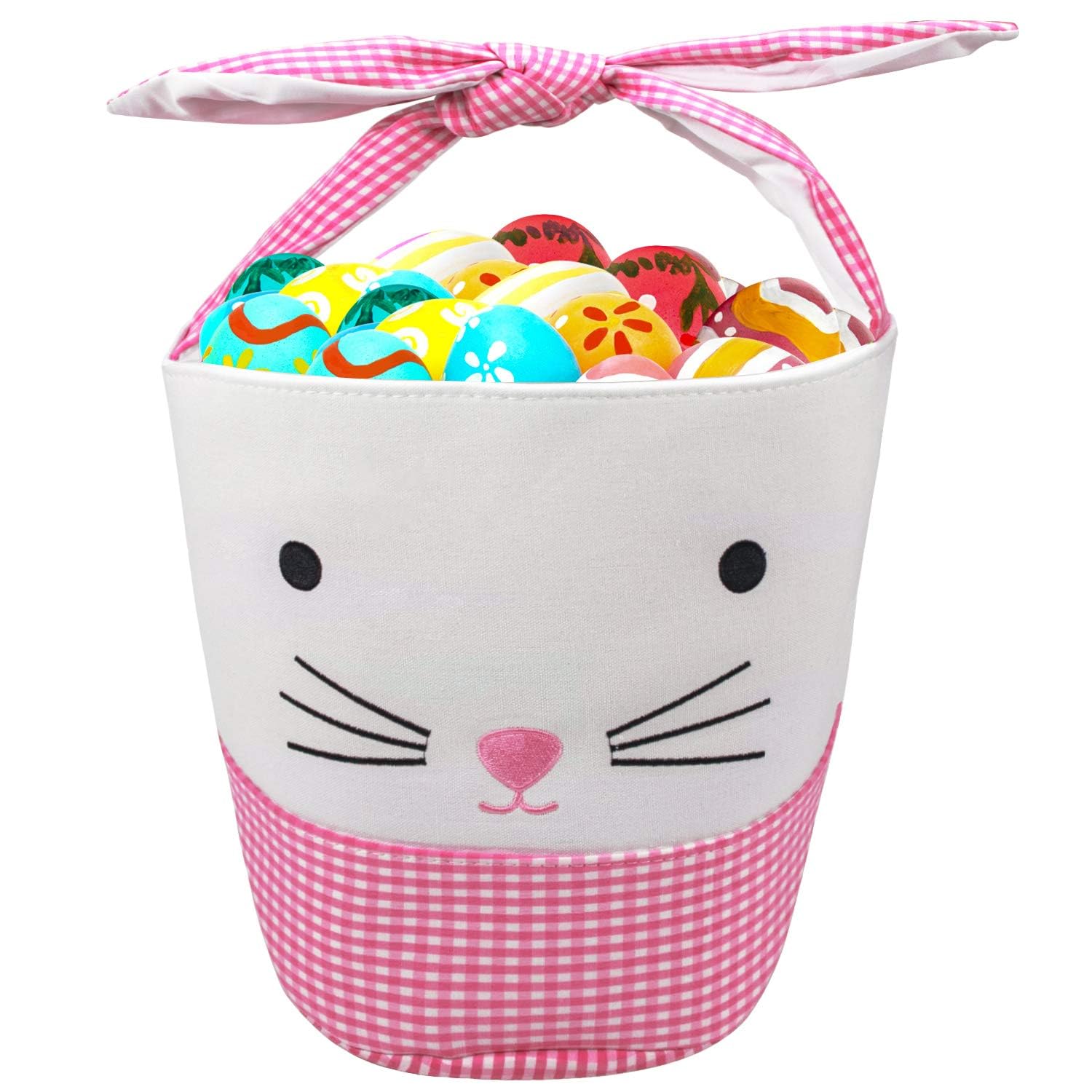 Leesgel Bunny Easter Basket for kids, Easter Basket for Girls Boys Easter Baskets with Handle Easter Bucket Gift Baskets for Kids Easter Basket Bags Party Favors for Kids (Pink)