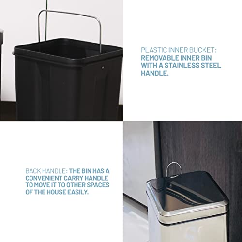 AWENN - Kitchen Garbage Trash Can with Lid and Pedal - Touchless Round Shape Waste Bin - Stainless Steel Dustbin with Removable Inner Bucket for and Outdoors β Gray (5.3 Gallon β 20 Liters)