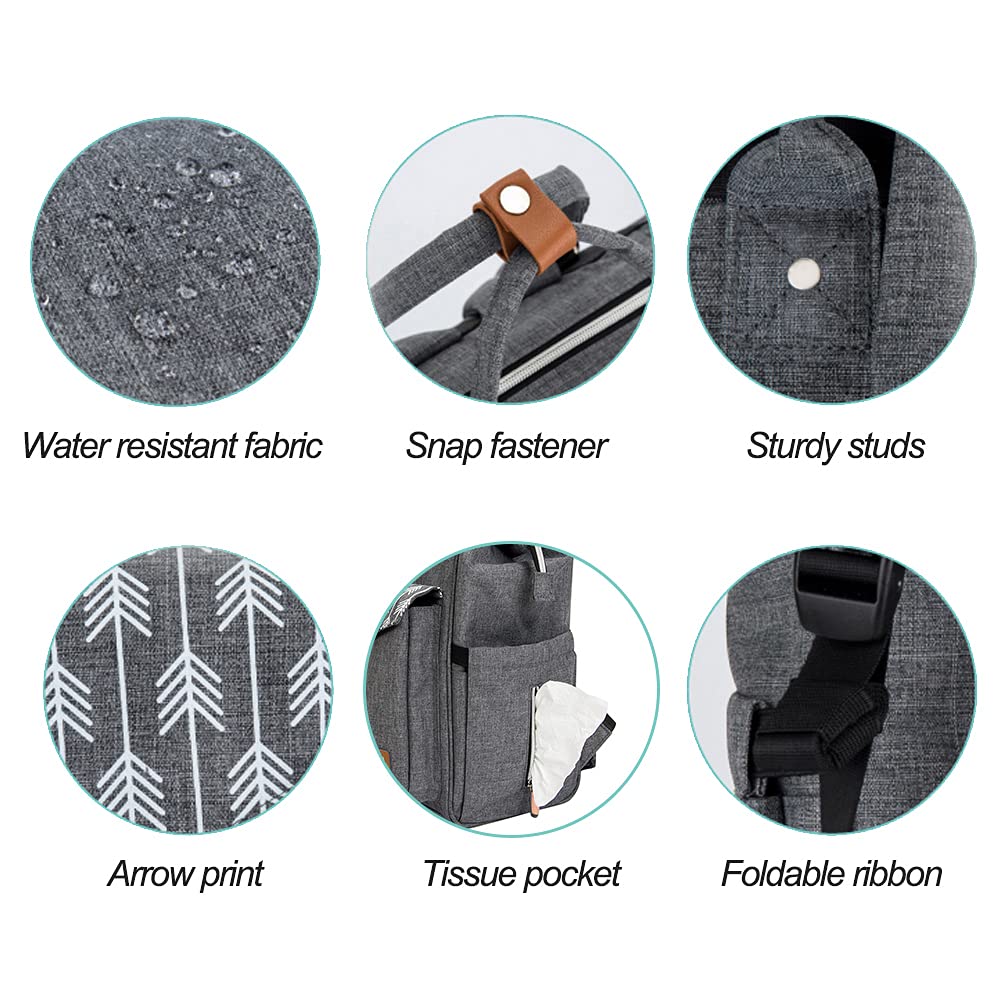 Lekesky Diaper Bag Backpack, Baby Diaper Bag for Mom Travel Back Pack with Changing Pad and Stroller Straps, Unisex and Stylish, Grey