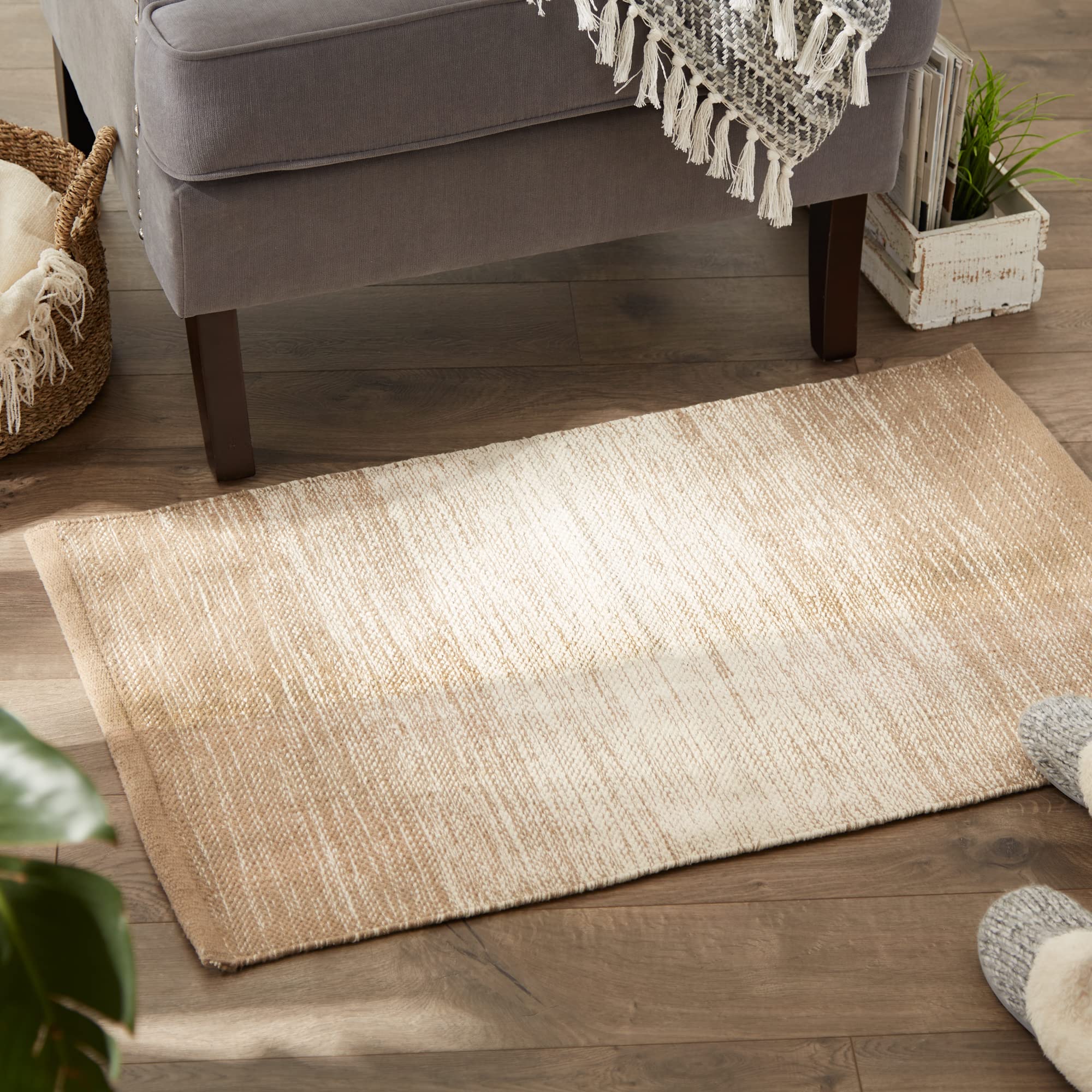 DII Woven Cotton Throw Rug, Area Rugs for Kitchen, Bedroom, Bathroom or Entry Way, Small Rug, 2x3, Ombre Stone