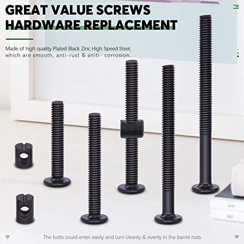 Keadic 122Pcs M6 x 35/45/55/65/75mm Baby Bed Screws Hardware Replacement Kit, Black Hex Socket Cap Bolts Barrel Nuts Assortment Kit for Furniture Cots Beds Crib, 1 Hex Key and Plastic Box for Free