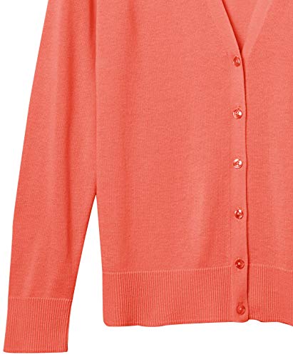 Amazon Essentials Women's Lightweight Vee Cardigan Sweater (Available in Plus Size), Coral Pink, Medium