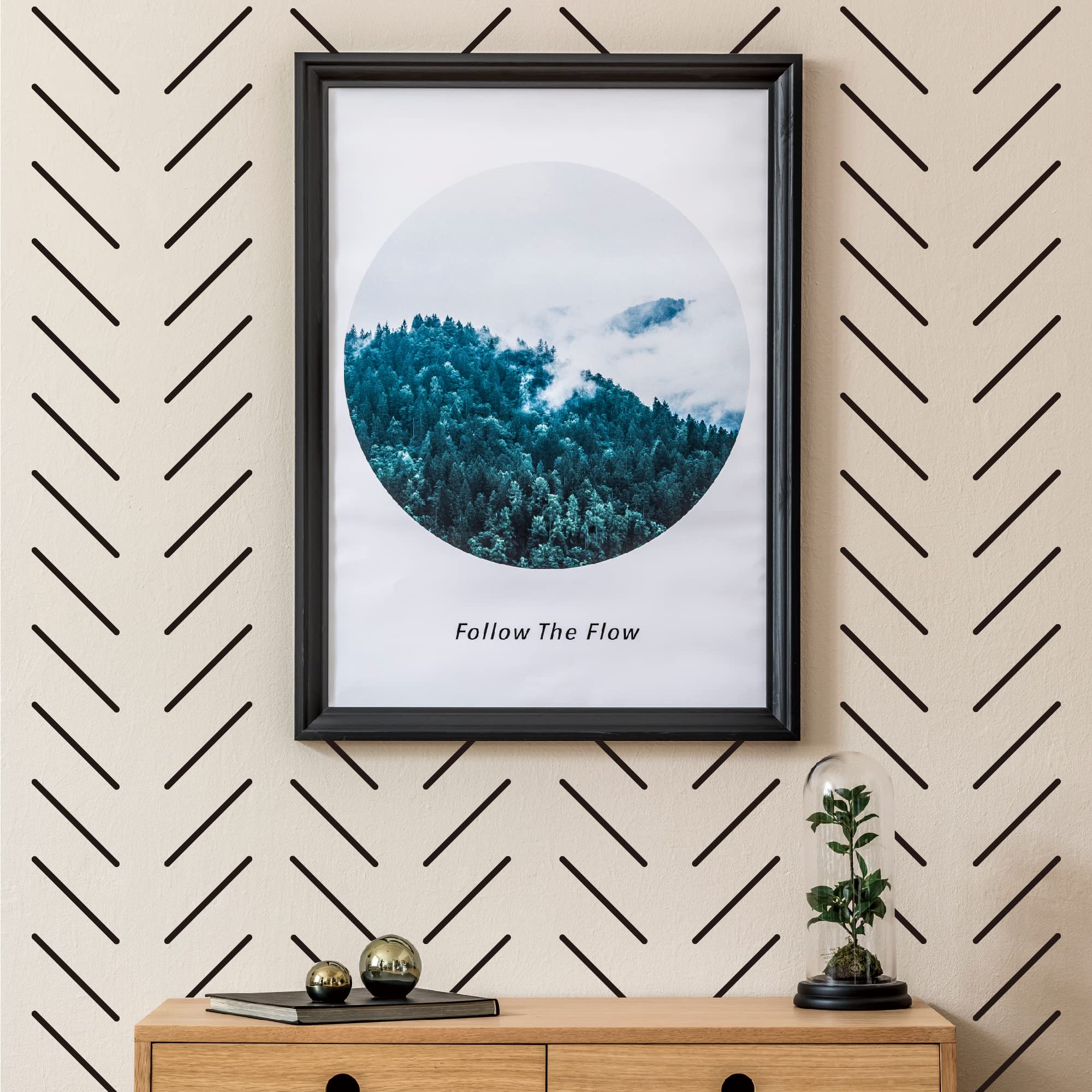 A Room with Black Line Vinyl Wall Decals, Peel and Stick Modern Boho Stickers, 300 Stripes with a Reference Template for Sticking