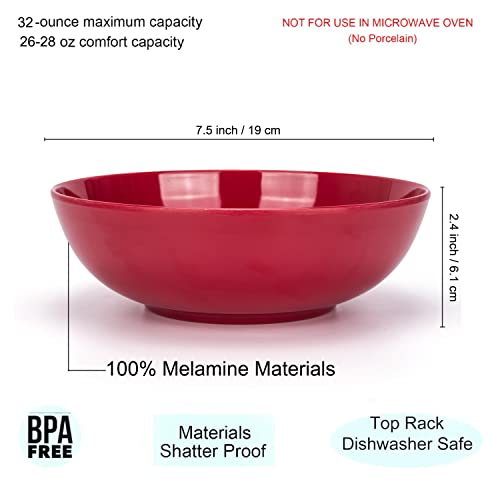 KOXIN-KARLU Melamine Bowls, 7.5-inch Pasta Bowls Salad Bowl, set of 6 in 6 Assorted Colors