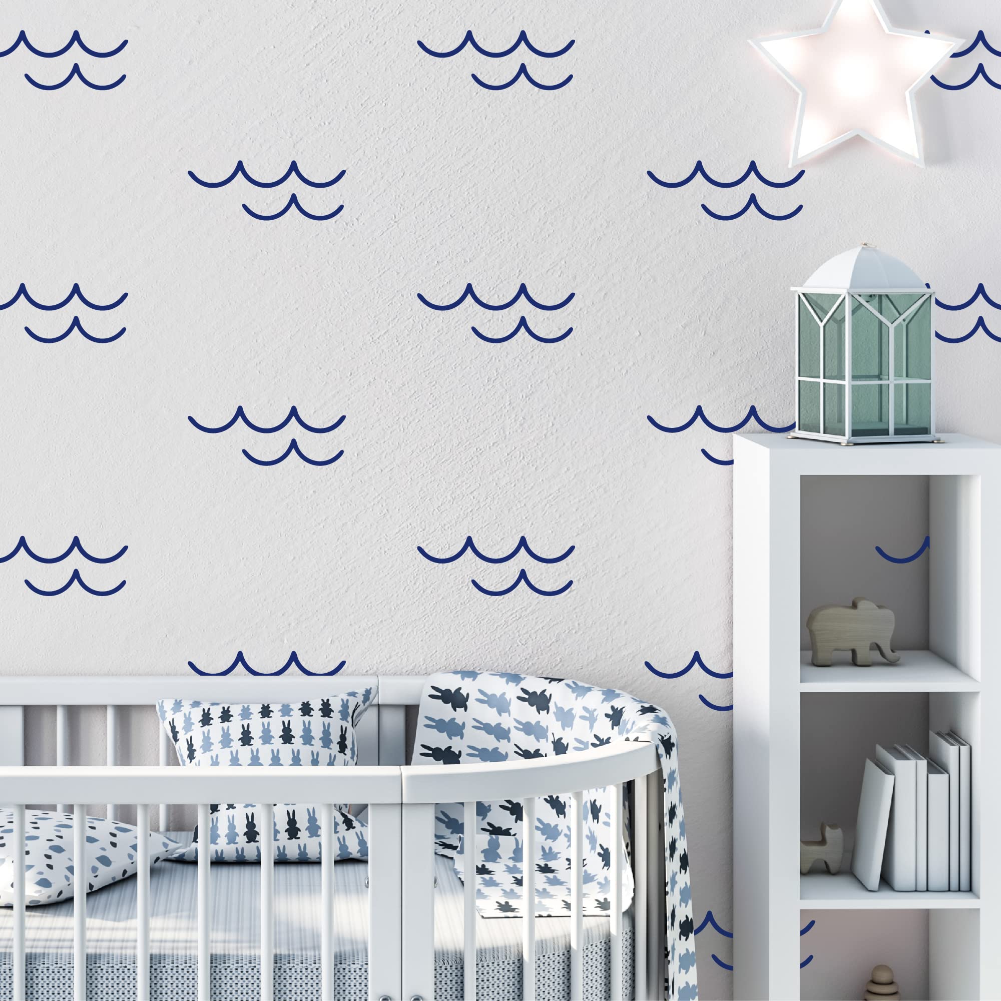 A Room with Dark Blue Wave Vinyl Wall Decals, Peel and Stick Ocean Beach Stickers for Nursery, Kids Bedroom Livingroom Home Wall Decor