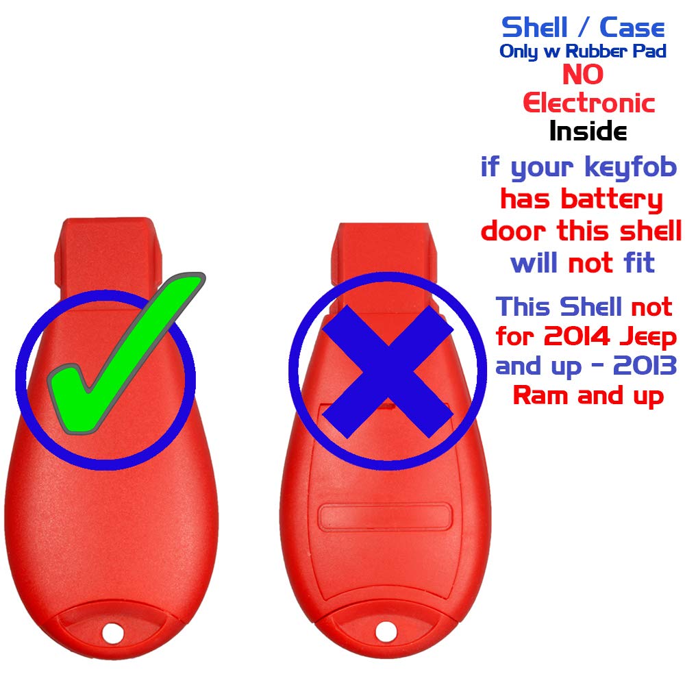 2 New Red 5 Buttons Keyless Entry Remote Start Car Key Fob Fobik Shell / CASE M3N5WY783X IYZC01C for Challenger Charger Durango Chrysler 300 and Grand Cherokee - (No Electronics or Chip Inside)