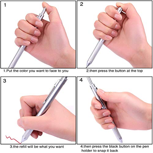 DUNBONG 4 in 1 Multicolor pen, Metal Cased Multifunction Pen, 0.5mm Mechanical Pencil, Red Ball Pen, Blue Ball Pen and Black Ball Pen, 1-Count (Black)