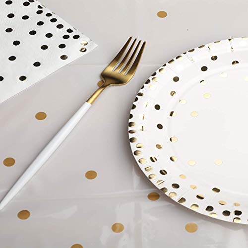 hapray 4 Pack Plastic Tablecloths for Rectangle Tables, Waterproof Disposable Party Table Cloths with Gold Dot, Rectangular Table Covers for Decorations, Baby Shower, Birthday, Wedding, 54β x 108β