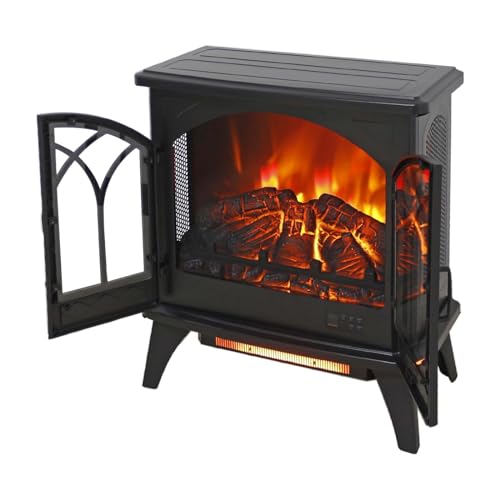24 inch Electric Fireplace Heater, Infrared Fireplace Stove with 3D Flame and Remote Visible Control, Adjustable Brightness, Freestanding Fireplace Heater Overheating Protection (24 inch, Black-1)