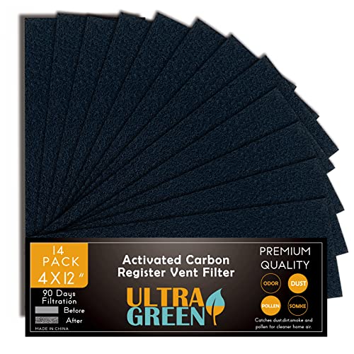 Carbon Filter 4 x 12 Inch Activated Charcoal Air Vent Filters Premium Floor AC Pre-Filter Work in Indoor Home Purifier, Air Conditioner Reduce Dust, Dirt, Smoke, Pollen 4" x 12" (12+2 Black)…
