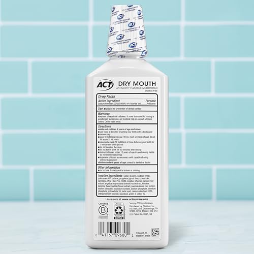 ACT Dry Mouth Anticavity Zero Alcohol Fluoride Mouthwash 18 fl. oz. Soothing Mint