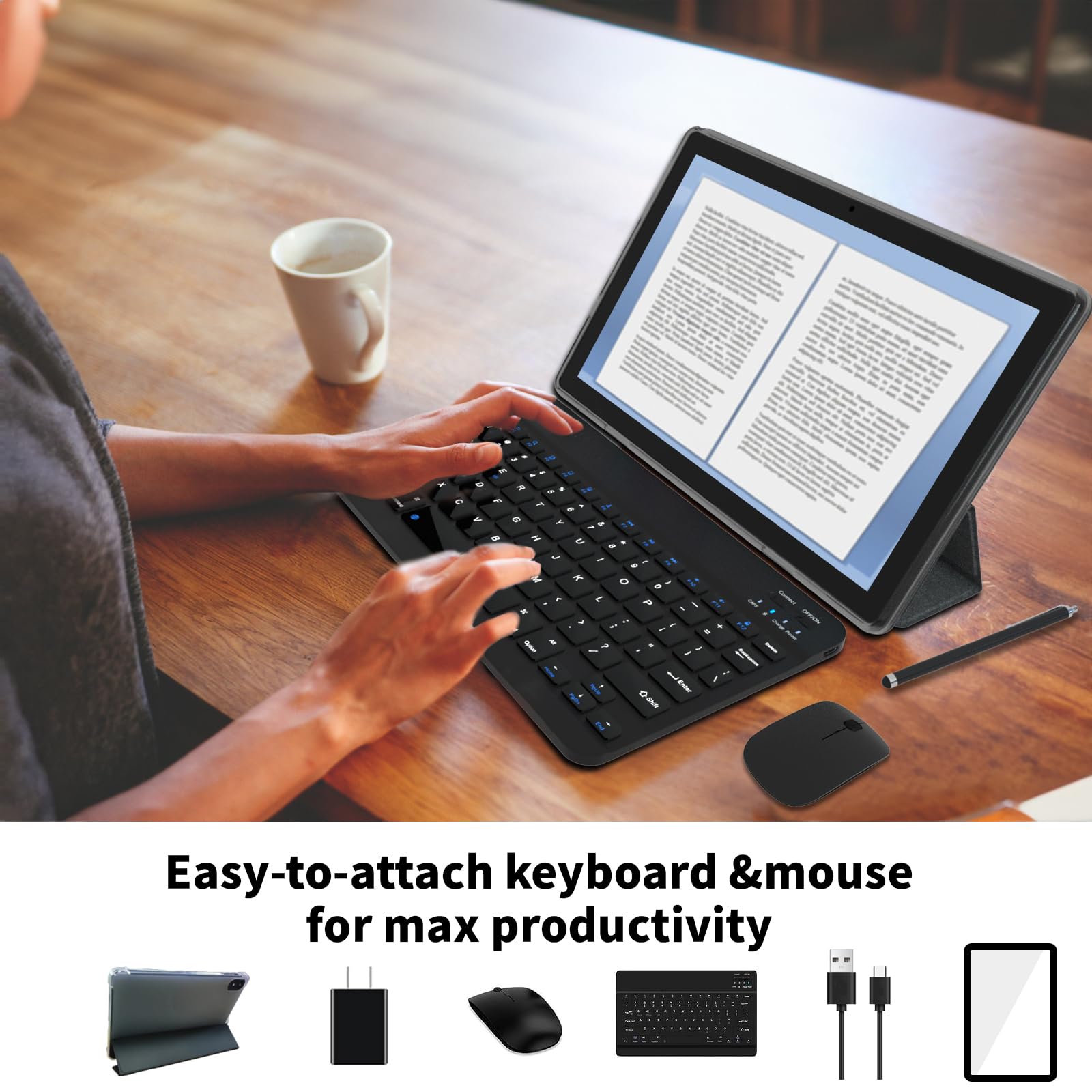 2023 New 2 in 1 Tablet PC, 10inch Android 13 Tablet with Keyboard, 8GB+128GB, Case, Mouse, Stylus, Quad Core 2.0GHz , HD Touch Screen, Dual Camera, Dual Wi-Fi6 , Bluetooth, Tableta PC