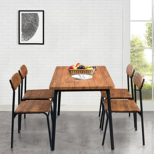 AWQM 43 Inch Dining Table Set for 4,Rectangular Table with 4 Chairs Set,5-Piece Kitchen Table Set for Dining Room,Small Space,Breakfast Nook and Apartment,Indoor Use,Oval Backrest Brown