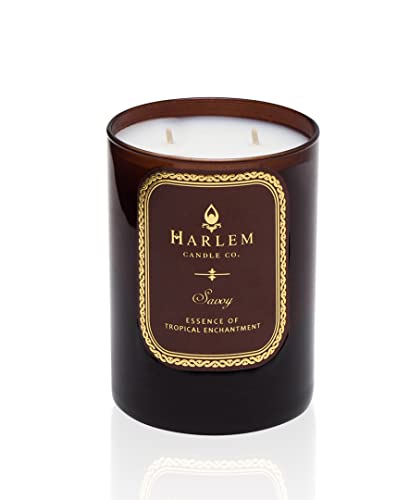 Harlem Candle Company Savoy Luxury Candle, 12 oz Brown Glass Jar, Double Wick, Soy Wax, Gift Box, Ozone, Blackcurrant, Mandarin, Green Apple and Lily of The Valley