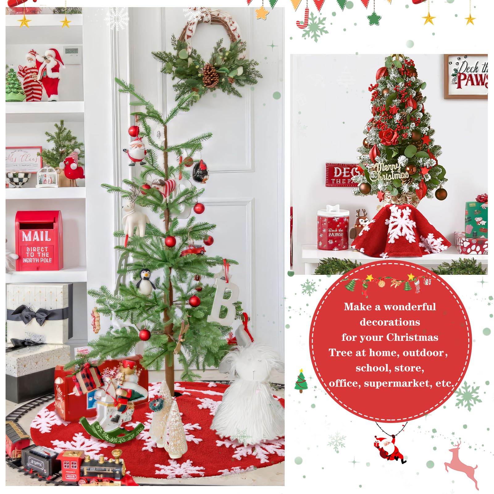 24 Inch Tree Skirt Small Red Christmas Tree Skirts with White Snowflakes Faux Fur Xmas Tree Decorations