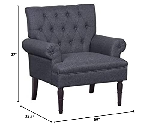 Container Furniture Direct S5248-L Maguire Linen Upholstered Contemporary Classic Tufted Loveseat, Dark Grey