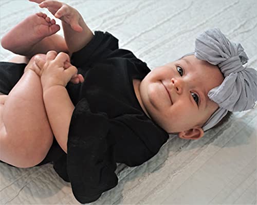 Lotus Lane Baby Onesie Black Onesie Bell Sleeve Romper Flared Ruffle Bodysuit Stretchy Big Bow Headband Outfit