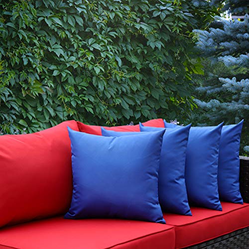 Outdoor Water Resistant UV Resistant Garden Pillow Covers Square Pillowcase Shell for Patio Tent Couch Cushion Pack of 4 - Cover 17x17 Inch Royal Blue