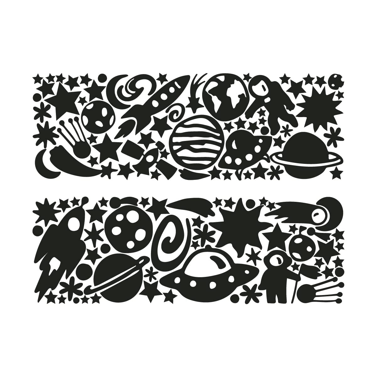 GLOPLAY Space Adventure Series (107pcs/pack), Glow in The Dark Educational Wall Stickers, The Eco-Friendly and Brightest Wall Stickers for Ceiling, Bathtime, Bedroom, Party, Decor