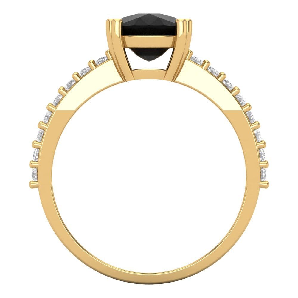 3.44ct Cushion Cut Solitaire W/accent Black Onyx Designer Wedding Bridal art deco Anniversary Ring 14k Yellow Gold 9