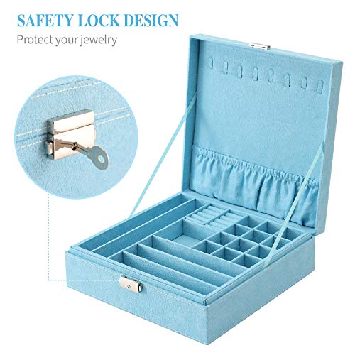 DerBlue Jewelry Case Jewelry Box for Women Two-Layer Lint Jewelry Organizer with Lock -36 Compartments and Removable Partition for Earrings Bracelets Rings Watches Case