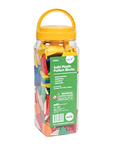 edxeducation Plastic Pattern Blocks - Set of 250 - Early Geometry Skills - Math Manipulative for Shape Recognition, Symmetry, Patterning and Fractions - Ages 4+
