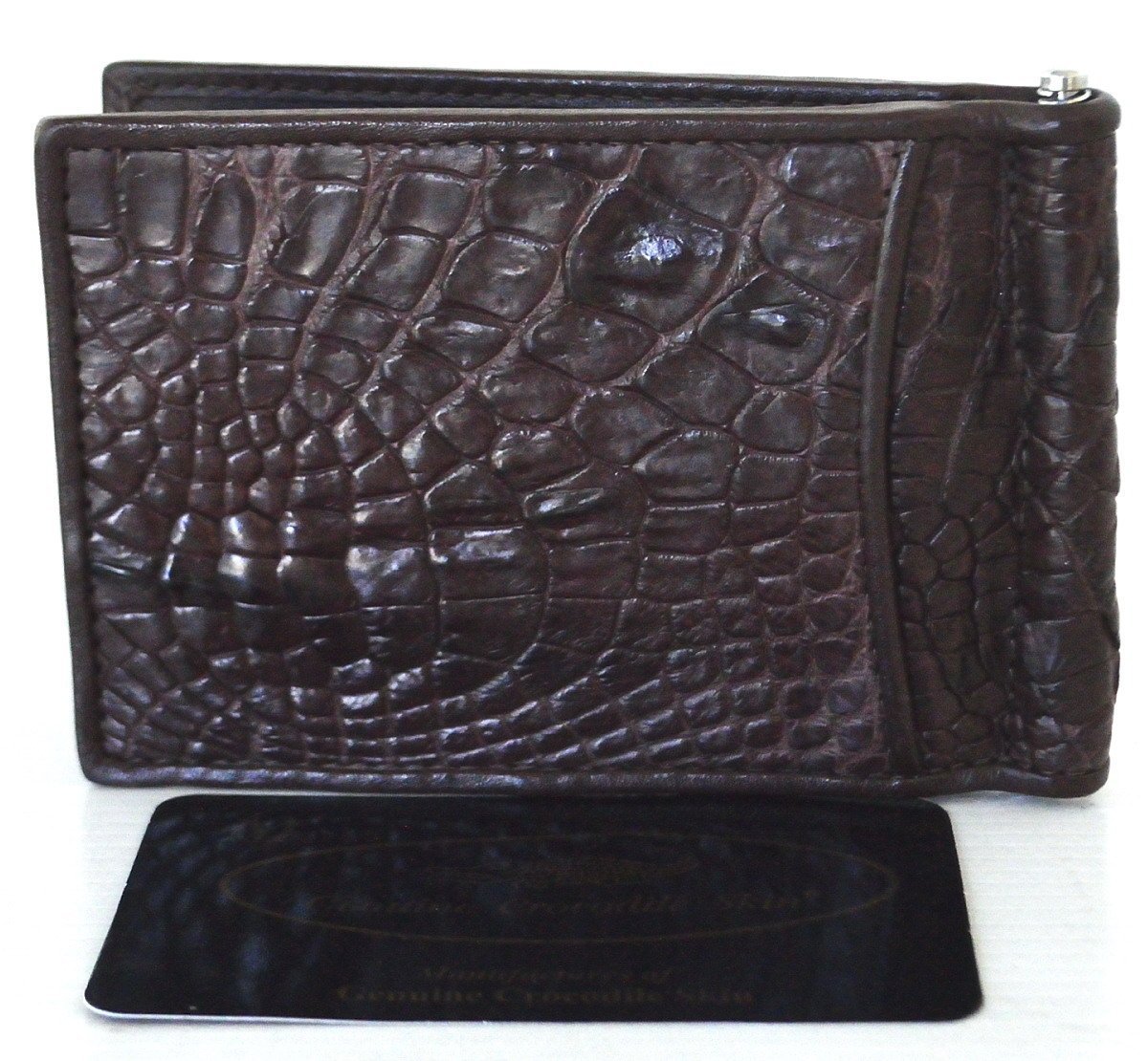 Authentic M Crocodile Skin Men's Money Clip Belly Leather Wallet Dark Brown