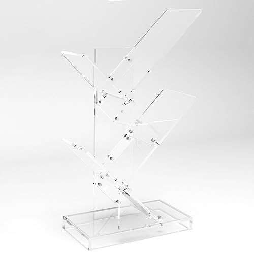 Aizesuro Tabletop Acrylic 3-Tier Standing Tree Bookshelf, CDs/Movies/Books Storage Rack, Organizer Bookcase Shelves for Home Office, Living Room, Bedroom