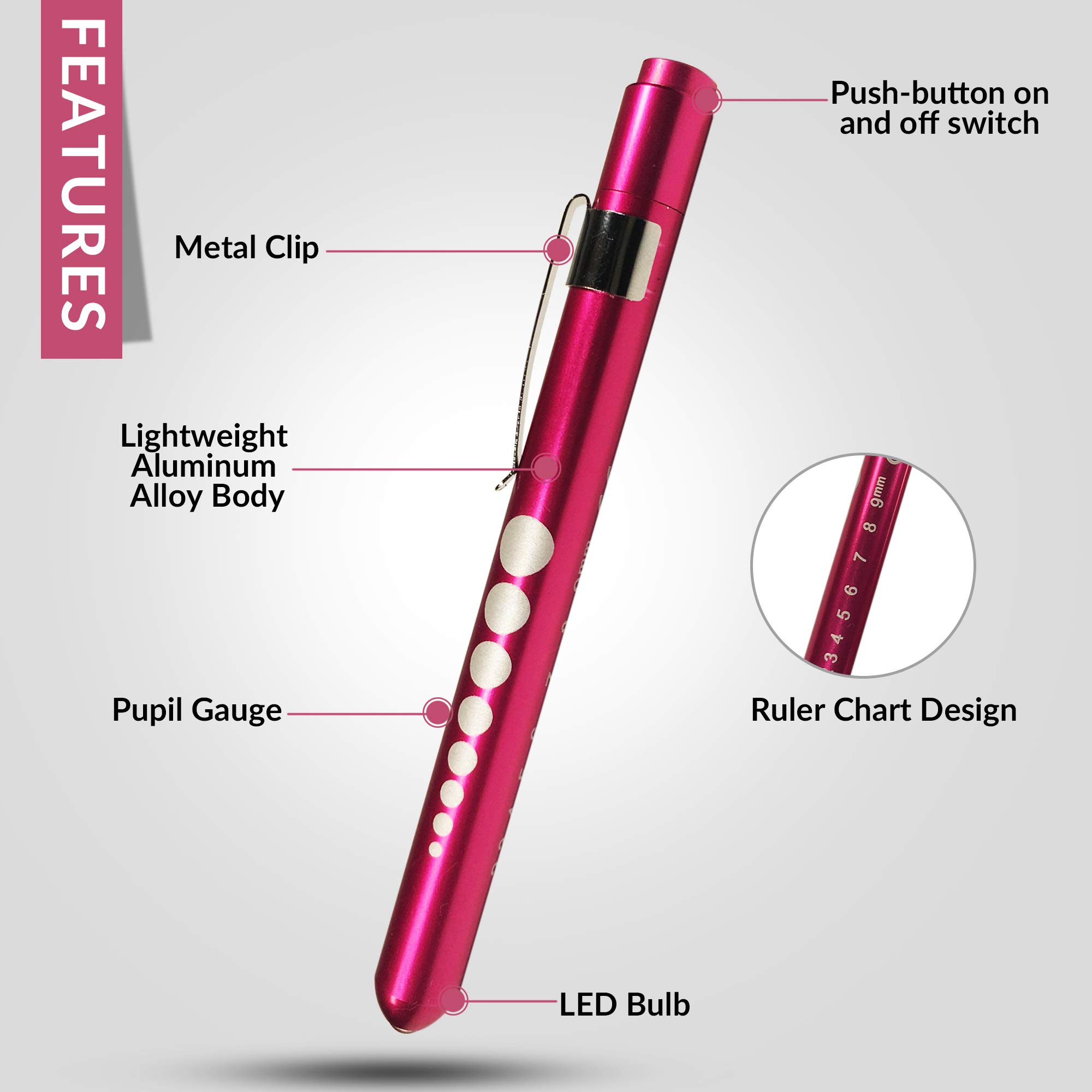 PenlightPro 6 Pcs LED Medical Pen Light with Batteries,Pen Light Essential for EMT,Nurses,Nursing Students,Doctors,Effective Pupil Gauge,Ruler and Tactical Pen Lights