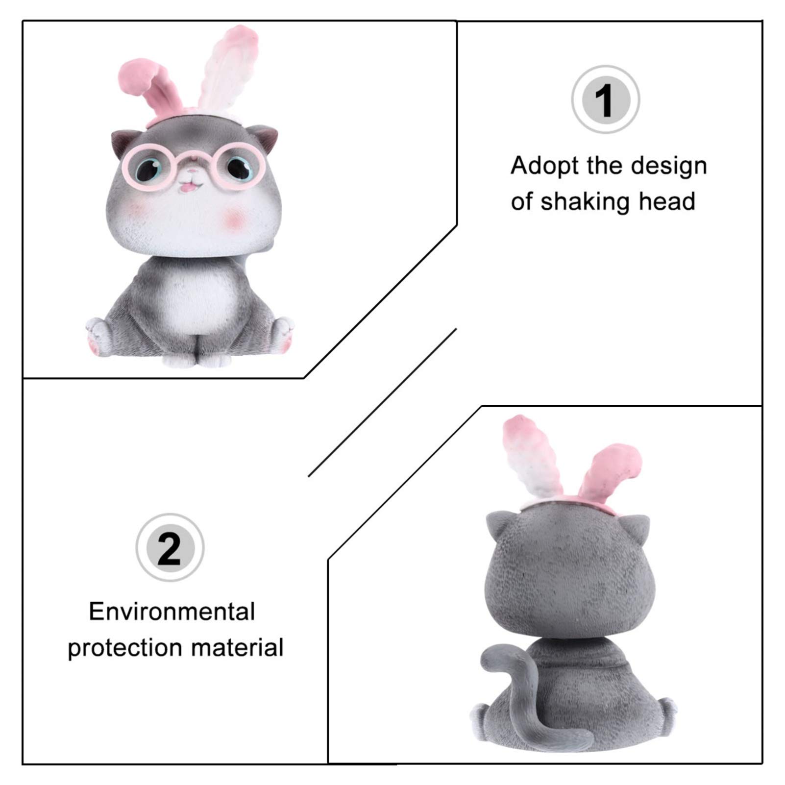 Amosfun Cat Bobblehead Ornaments Shaking Rabbit Ear Lucky Cat Figurines Animal Dancing Figure Toy Car Dashboard Decorations for Vehicle Home Office Desktop (Random)