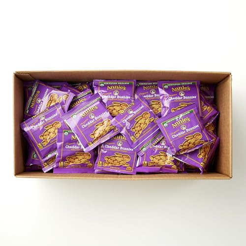 Annie's Organic Baked Snack Crackers, Single Serve, Cheddar Bunnies, 0.75 Oz (Pack of 100)