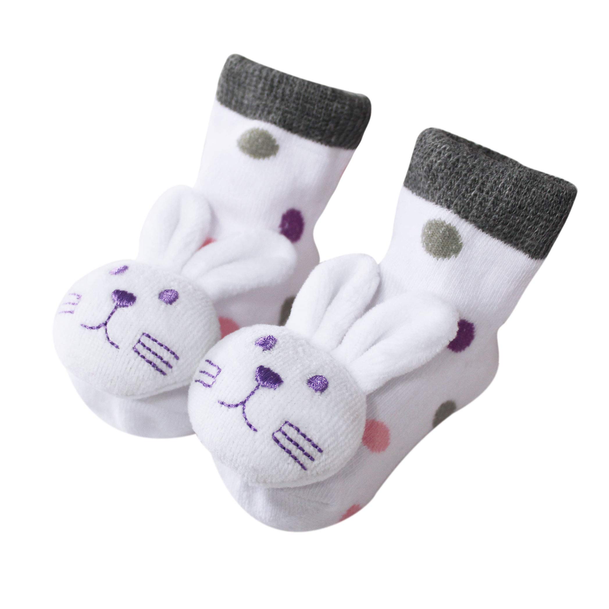 PUPPET Baby Girl Rattle Socks Set for 0-6 Months Cute Infant Socks with Plush Bunny Design