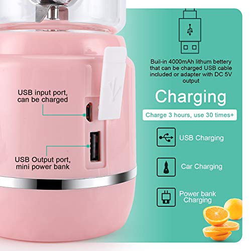 iOCSmart Portable Blender USB Rechargeable, Mini Blender for Shakes and Smoothies, Personal Blender with Silicone Straw 13.5oz Bottle for Travel Sports Kitchen (Pink)