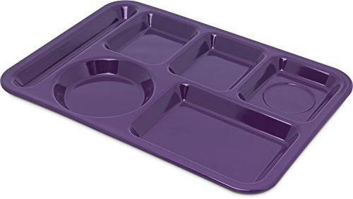Carlisle FoodService Products Left-Hand Heavyweight 6-Compartment Melamine Tray 10" x 14" - Purple